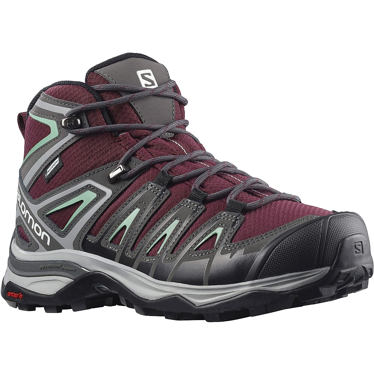 Salomon X Ultra Pioneer MID CLIMASALOMON Waterproof Hiking Boots for Women Trail Running Shoe, Wine Tasting/Magnet/Granite Green, 5