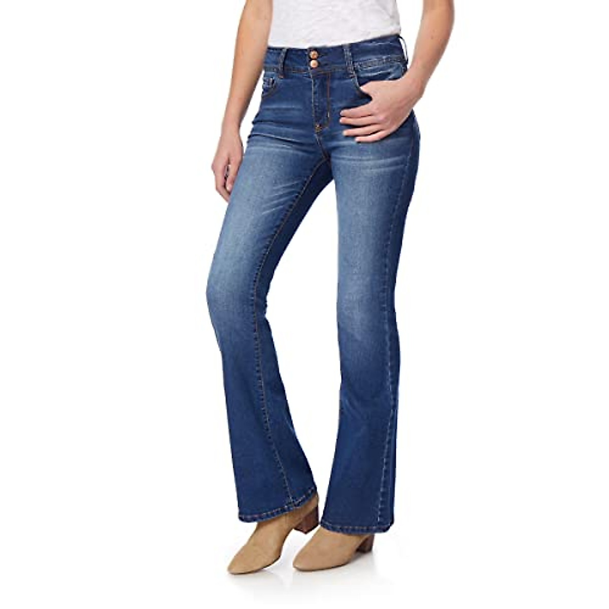 WallFlower Women's Flirty Curvy Flare High Rise Insta Stretch Juniors Jeans (Standard and Plus), Pia, 3