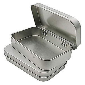 2 Pcs Metal Hinged Tin Box Container Mini Portable Small Storage Container Kit with Lid for Home Storage 3.7x2.3x0.8 inch, Silver