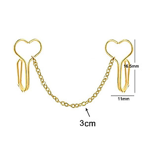 FORUBUS Heart Nose Clip with Chain, Non Piercing Fake Nose Ring for Women Men, Stainless Steel Non Pierced Clip on Nose Stud, Labret Earrings Body Jewelry (black)