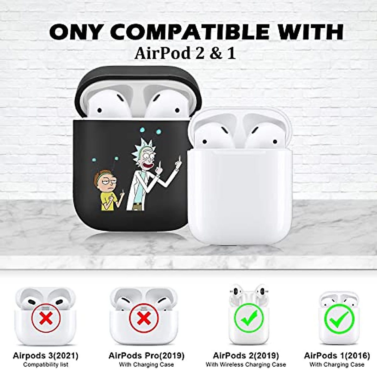 Cute AirPods Case with Keychain, Soft Funny Cartoon Protective TPU Cover Compatiable with AirPods 2nd & 1st Generation Case