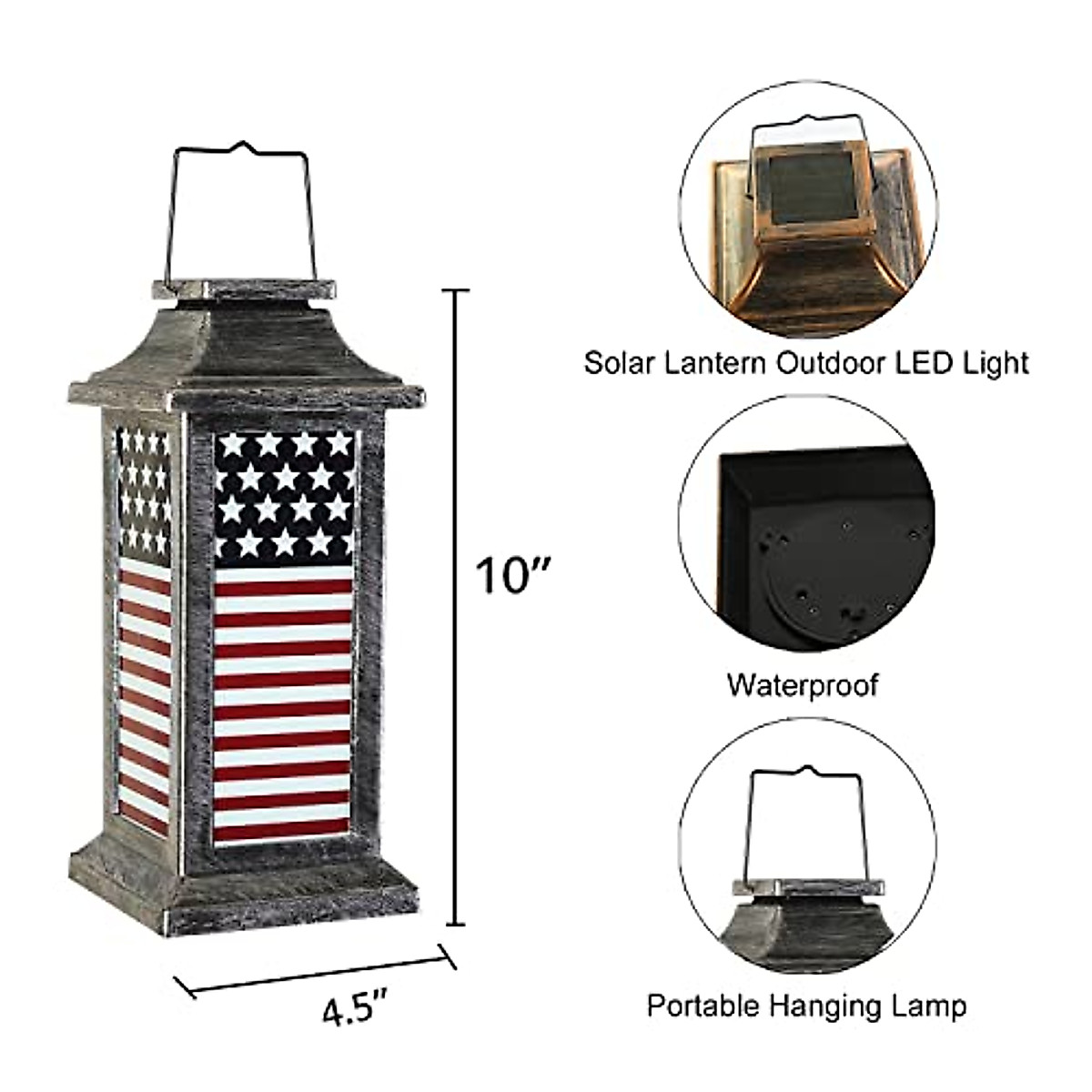 Solar Lantern Hanging Outdoor Lantern Waterproof Lamp Outdoor Garden Decor,American Flag