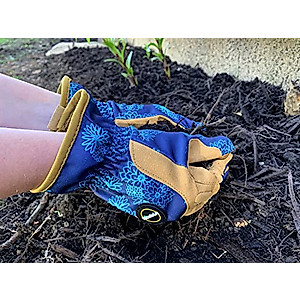Miracle Gro Women's High-Dexterity Gardening Work Gloves, Touchscreen Technologies, Abrasion Resistant, Comfort, Blue/Tan, Medium, (MG86207/WML)