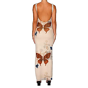 Womens Sexy Backless Dress Spaghetti Strap Low Cut Party Club Maxi Dress Vintage Bodycon Summer Casual Long Dresses