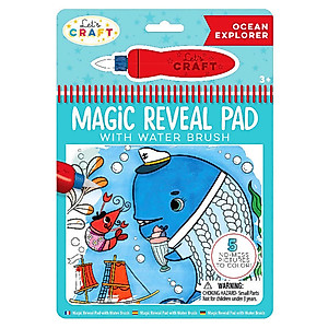 Bright Stripes Let's Craft Magic Reveal Pad No Mess Water Coloring Book Kids Arts and Crafts Fun Painting Learning Activities Book 3 Pack with Refillable Brush, Children’s Travel Toys, Whimsical Art
