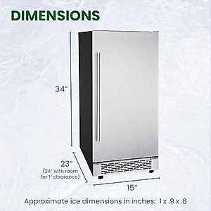 Hanover Library Series 32-Lb. Automatic Ice Maker with Reversible Door and Touch Controls, Stainless Steel Ice Machine for Under Counter, Garage, Home Bar, and Kitchen, Makes Clear Ice