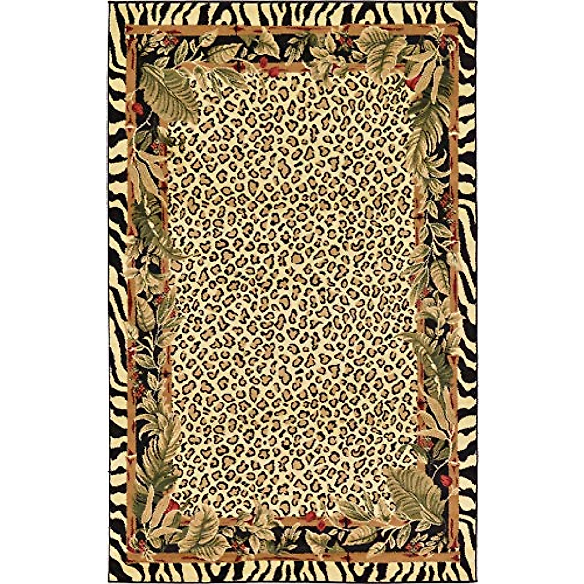 Unique Loom Wildlife Collection Animal Inspired with Cheetah Bordered Design Area Rug, 5 ft x 8 ft, Ivory/Black