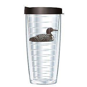 Signature Tumblers Loon Emblem on Clear 16 Ounce Double-Walled Travel Tumbler Mug with Black Easy Sip Lid