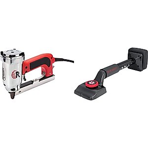 ROBERTS 10-600 3/16" Crown, 120V, 15-Amp, 20 Gauge Electric Stapler with Carrying Case, Red and ROBERTS Economy Adjustable Knee Kicker,Black Bundle