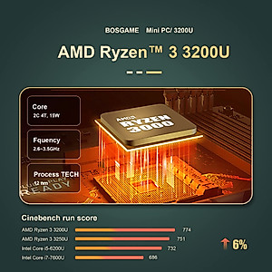 BOSGAME Mini PC AMD Ryzen 3 3200U(up to 3.5Ghz), Mini Computers W11 Pro 8GB DDR4 RAM 256GB NVMe SSD, Mini Desktop PC 4K@60Hz Dual HDMI/Type-C/WiFi 5 /BT 4.2