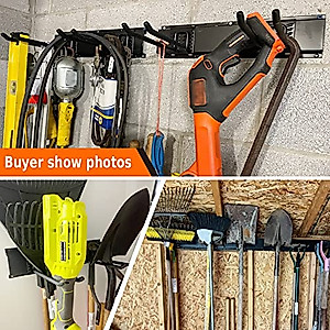 Charmount 18 Pcs Garage Storage Organization Wall Mount,96 Inch Adjustable Yard Garden Tool Organizer With 12 Heavy Duty Hooks,Tracks Max Load 1200lb