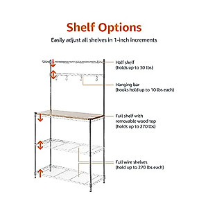 Amazon Basics 3 Tier Kitchen Storage Baker's Rack With Removeable Top, Wood/Chrome, 14" D x 36" W x 63.4" H