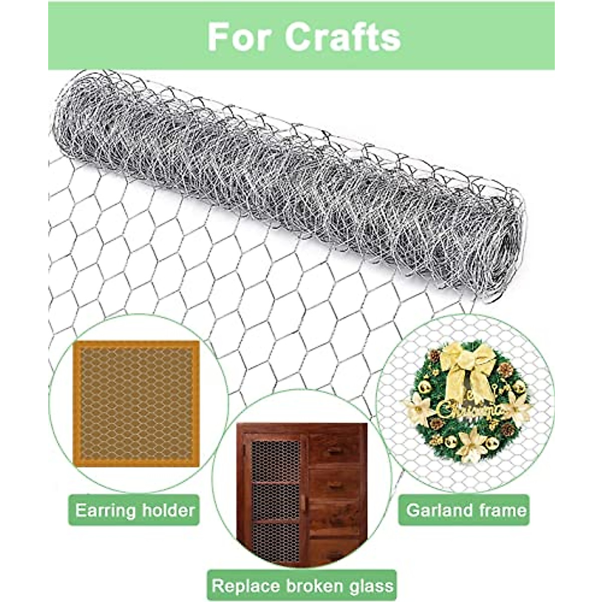 HONSREO Chicken Wire Fencing 16.9 Inch x 49.2 Ft, Poultry Wire Netting 0.6 Inch Hexagonal Galvanized Floral Fence Mesh for Pet Rabbit Coop