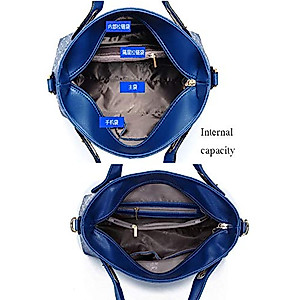 YAQUNICER Women PU Leather 4Pcs Set Handbag Tote Shoulder Bags Top-handle Satchel Purses Cltuch Wallet-Blue