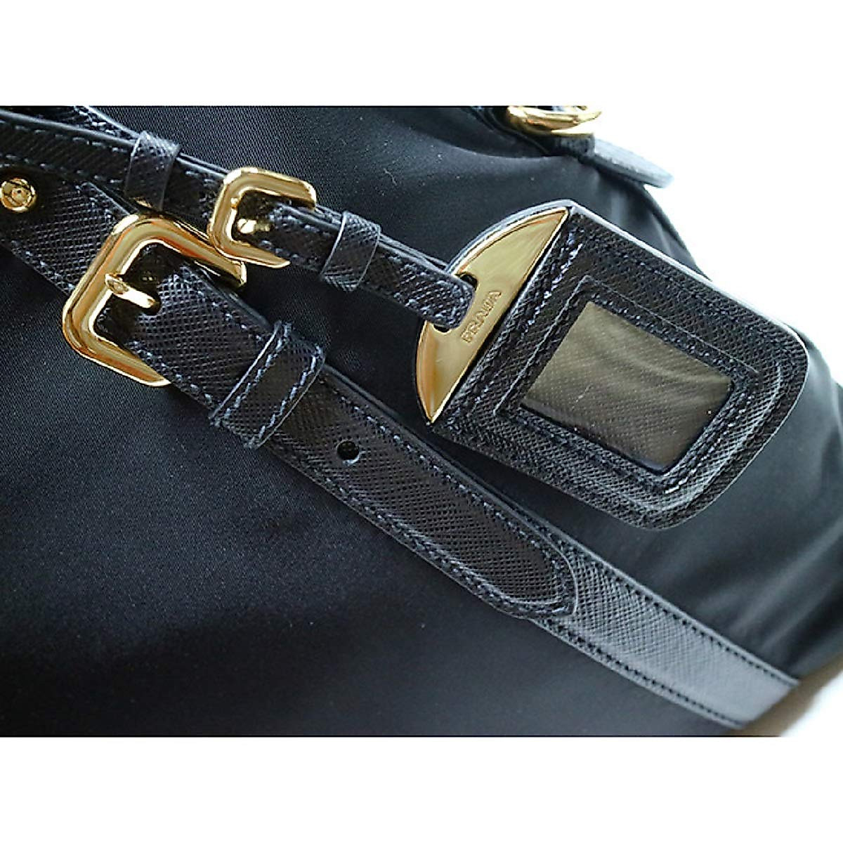 Prada Womens Tessuto Nylon Saffiano Leather Black Handbag 1BB013