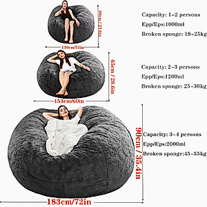 Halatua Bean Bag Sofa Cover (Dark Gray, 6FT(D153*H65cm) ONLY Cover)