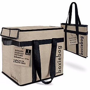BOXIEBAG Collapsible Reuseable Insulated Grocery Bag - Stackable Heavy Duty Grocery Tote Bag - Insulated Tote Bag (1 Pack)
