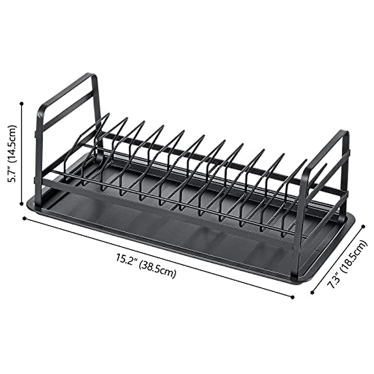 Poeland Dish Drying Rack with Drain Pan, Plate Pot Lid Holder and Dish Drainer for Kitchen Counter Cabinet