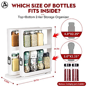 Multi functional Pull-and-Rotate spice Organizer for drawer, Countertop, Garage Storage rack Spice Rack for Cabinet, Makeup Organizer for Jars, Bottles, Medicine (White)