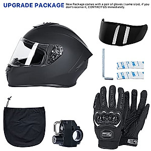Full Face Motorcycle Street Bike Helmet with Motorcycle Gloves for Men and Women + 2 Visors DOT Model and Helmet Lock for BMX ATV MTB Riding, Road Racing, Cycling(MH-Matte Black, Medium)