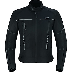 RS Motosports All Season Racing Motorbike Jacket for Men Water Proof & Breathable Motorcycle Jacket with Textile Fabric (US, Alpha, X-Large, Regular, Regular, Black/Black)