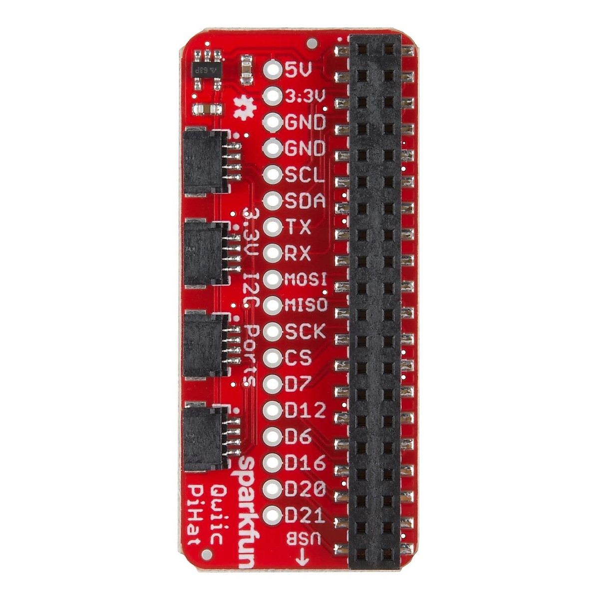 SparkFun Qwiic HAT for Raspberry Pi -Connect I2C sensors & accessories to a standard 2x20 GPIO header Pi Tin compatible 4 Qwiic connectors Daisy chain sensors & accessories Useful GPIO pins broken out