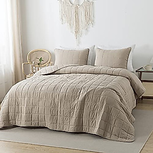 B2EVER Beige Quilt Queen Size Bedding Sets with Pillow Shams, Lightweight Soft Bedspread Coverlet, Quilted Blanket Thin Comforter Bed Cover for All Season Spring Summer, 3 Pieces, 90x90 inches