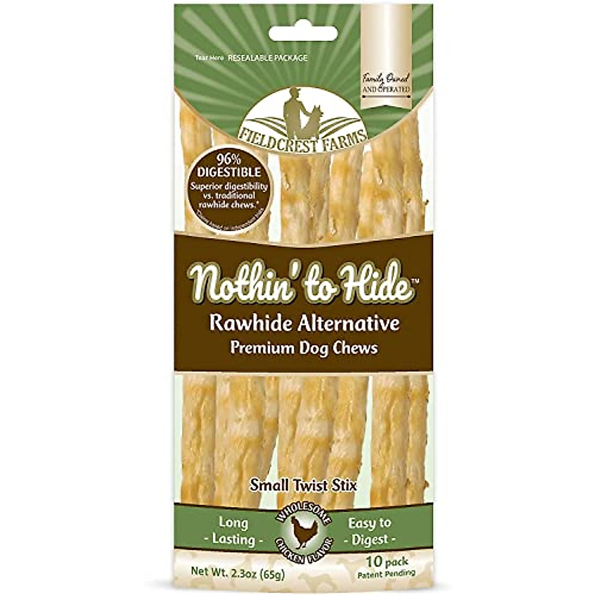 Fieldcrest Farms Nothing to Hide Natural Rawhide Alternative Twist Stix for Dogs - 3 Pack Bundle & Magnet (Chicken, Beef, Peanut Butter) Premium Easily Digestible Chews Great for Dental Health