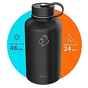 BUZIO Vacuum Insulated Stainless Steel Water Bottle 64oz (Cold for 48 Hrs/Hot for 24 Hrs) BPA Free Double Wall Travel Mug/Flask for Outdoor Sports Hiking, Cycling, Camping, Running