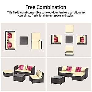 Aiho Outdoor Patio Sectional Furniture Sets All Weather Outdoor Sectional Sofa PE Garden Furniture Wicker Rattan Patio Conversation Set with Glass Table (Beige)