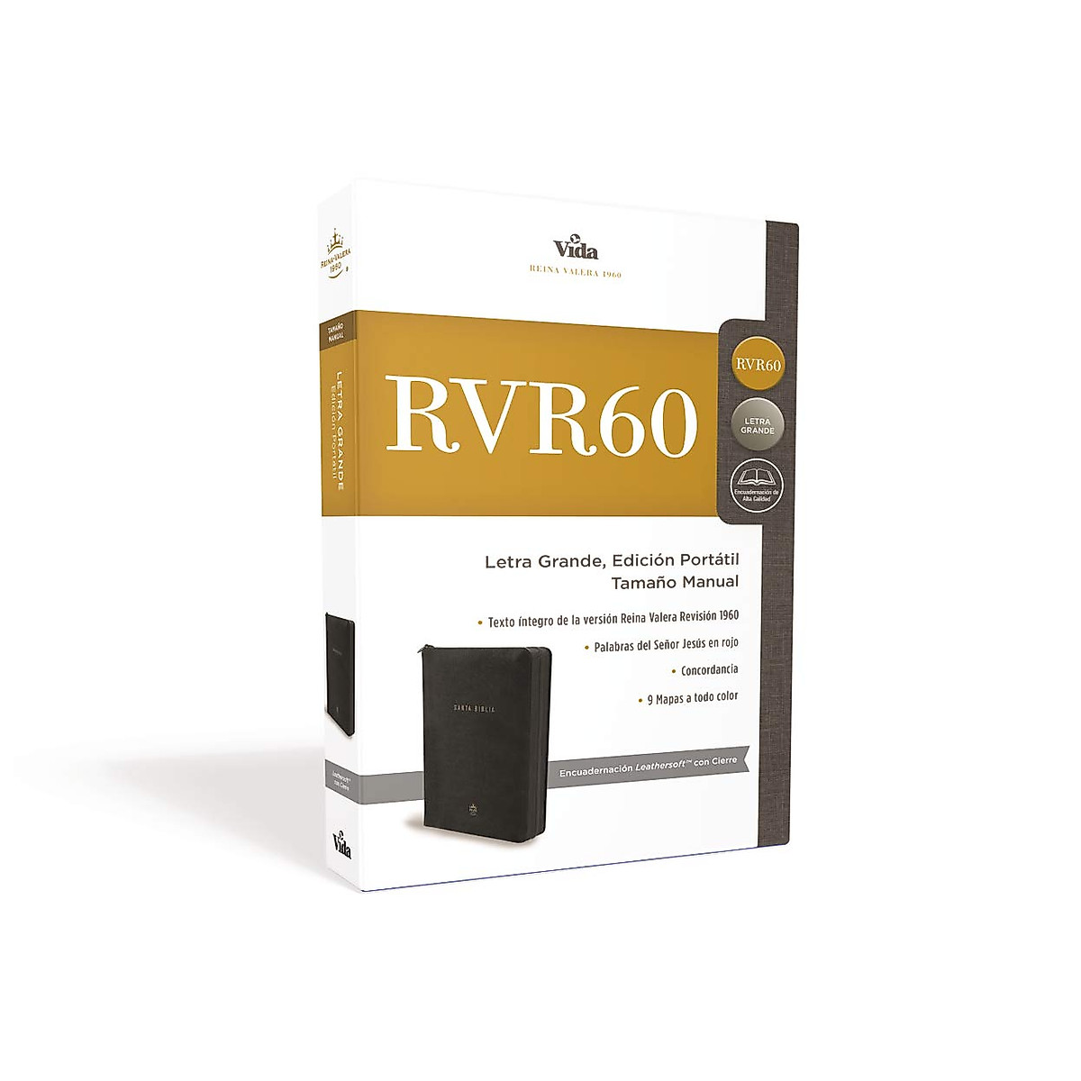 RVR60, Santa Biblia, Letra Grande, Tamaño Compacto, Leathersoft, Negro, Palabras de Jesús en Rojo (Spanish Edition)