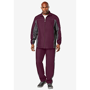 KingSize Men's Big & Tall Long Sleeve Colorblock Tracksuit - 5XL, Deep Burgundy Carbon Colorblock