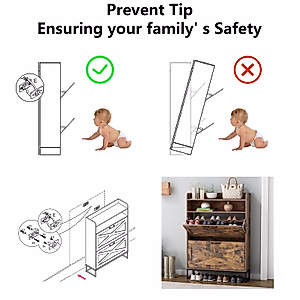 Gyfimioe Rattan Shoe Cabinet with 2 Flip Drawers, Slim Shoe Storage Cabinet for Entryway Freestanding Shoe Organizer Narrow Farmhouse Shoe Rack (Rustic Brown)