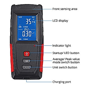 CAMWAY EMF Meter Electromagnetic Field Radiation Checker(1-1999V/m, 0.01-99.99μT) Handheld Mini Digital LCD EMF Detector Builtin Electromagnetic Radiation Sensor Sound-Light Alarm EMF Tester