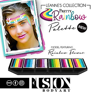 Fusion Body Art Pro Quality Professional Face Painting Palette - Leanne's Pretty Rainbow | Hypoallergenic Safe & Non-Toxic - Perfect for Full Face Designs and Cheek Art | US FDA and EU compliant