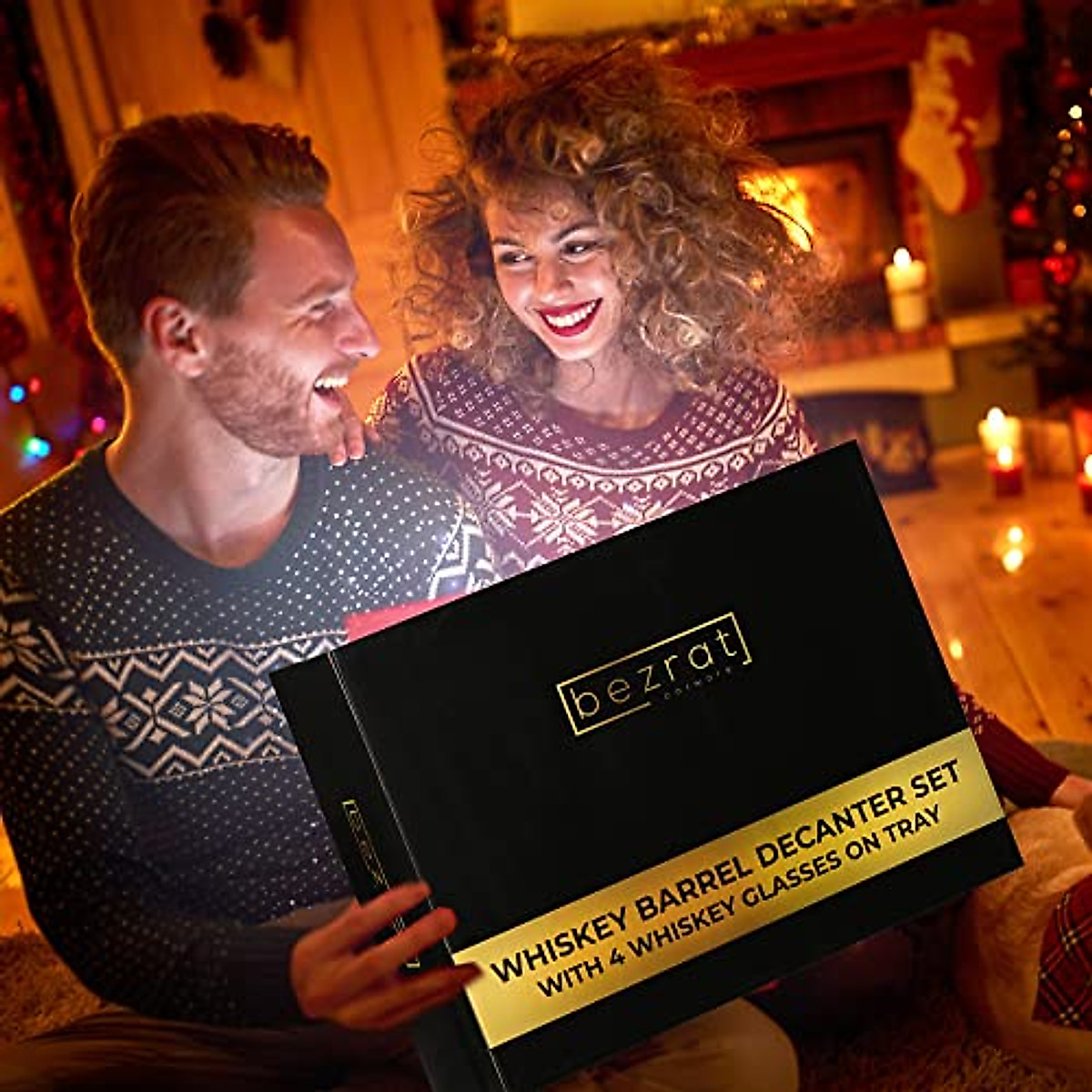 Whiskey Decanter Barrel Gift Set - Liquor Dispenser Whiskey Gifts for Men - Ship in a Bottle Whiskey Decanter Set - 4 Whiskey Glasses for Men - 1000ml Whiskey Barrel Bourbon Gifts for Men - Bezrat