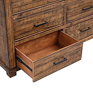 Knocbel Farmhouse 6-Drawer Dresser with Antique Metal Handles, Reclaimed Pine Wood Double Chest of Drawers, Fully Assembled, 56" L x 18.3" W x 36.6" H (Natural)