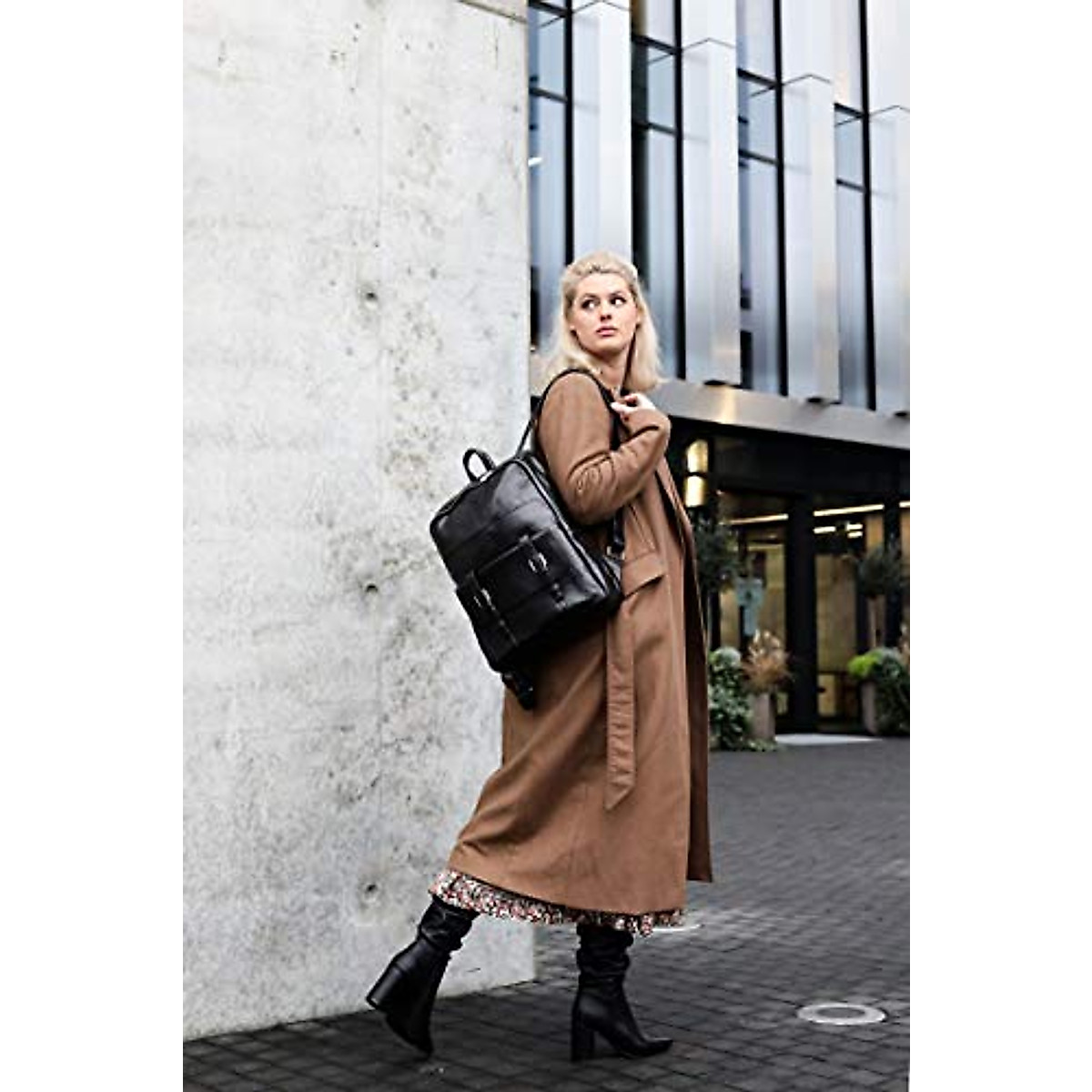 Time Resistance Leather Backpack Vintage Rucksack Purse for Laptop up to 15 in Black