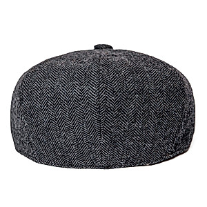 JANGOUL Men Wool Blend 8 Panel Newsboy Cap Tweed Cabbie Hat Snap Brim (Herringbone Grey, 7 3/8)