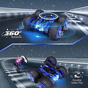 Tecnock Remote Control Car, 2.4GHz RC Cars with USB-C Easy Charging, 4WD Double Sided 360° Rotates and Flips RC Stunt Car, Toys Gift for Boys and Girls