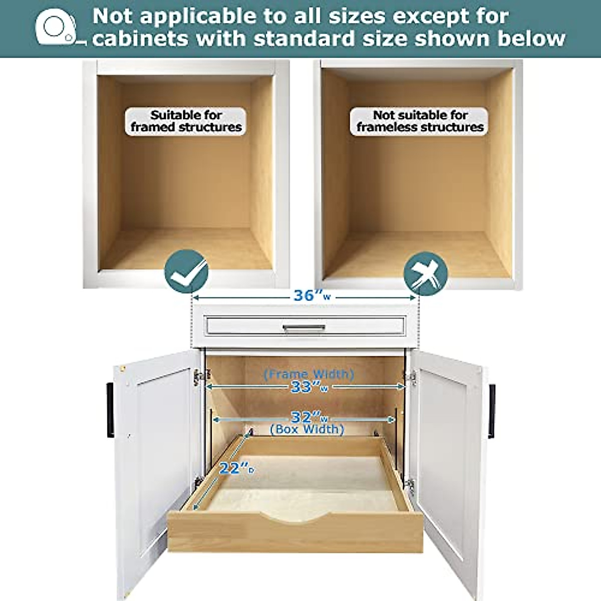 WelFurGeer 32'' Width Pull Out Shelves for Kitchen Cabinets, Pull Out Cabinet Organizer, Pantry Slide Out Drawers, Kitchen Slide Out Storage, Wood Slide Out Drawer for Kitchen (32''W x 21''D)