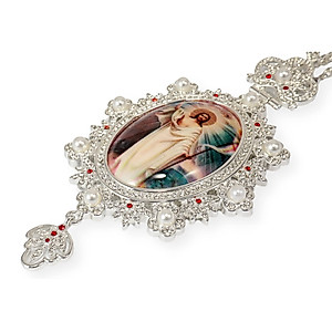 Nazareth Store Resurrection Clergy Pectoral Cross Bishop Relic Pendant Crystallized Rhinestones Christian Church Ornament (Silver)