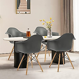 GOTMINSI Set of 4 Dining Chairs,Mid-Century Modern Dining Room Plastic Chairs, Outdoor Side Chairs with Wood Legs for Kitchen, Grey