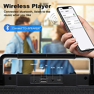 Solar Bluetooth Speaker with Flashlight, Portable Rechargeable Outdoor Speaker with Phone Holder Shoulder Strap for Party Hiking Picnic Family