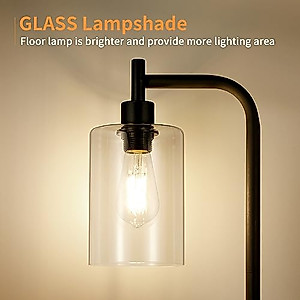 Ziisee Floor Lamps for Living Room - Standing Lamp with Glass Lampshade, Modern Floor Lamp with LED Bulbs, Bright Industrial Floor Lamp for Bedroom, Black Tall Lamp for Office(Light Bulb Included)