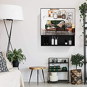 prosfalt 23.6 x19.6 Mirrored Medicine Cabinet, Space Aluminum Wall Mounted Bathroom Storage, Water and Rust Resistant, Recess Mount - Black Black