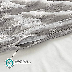 Beautyrest Duke Weighted Adult, Faux Fur, Glass Beads Filling, and Removable Cover Calming Heavy Blankets, 60x70-12lbs, Grey