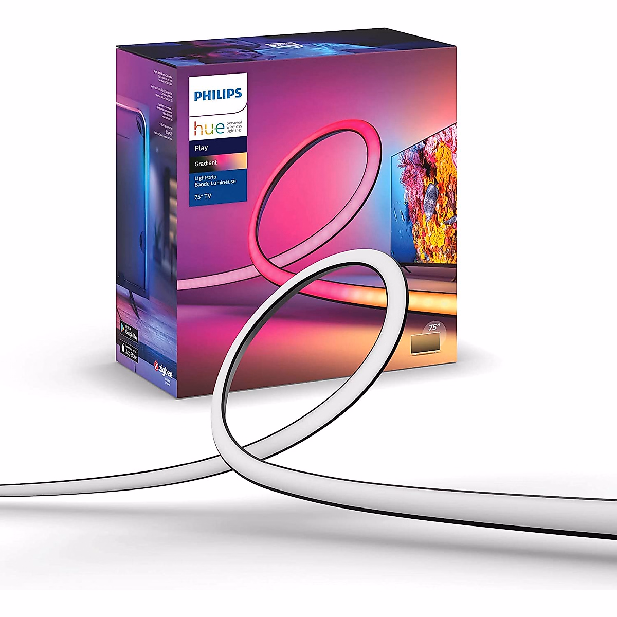 Philips Hue Gradient LightStrip 75" (Sync with TV, Music and Gaming), Hue Hub & Hue Sync Box Required (Renewed)