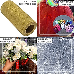 Gold Glitter Tulle Rolls, 6 Inch by 25 Yards Sparkle Fabric Ribbon for DIY Tutu Skirt Sewing Bow Wedding Decorations Craft Supplies