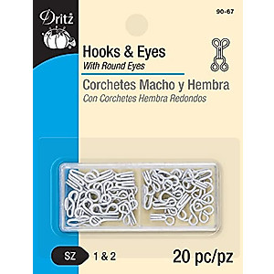 Dritz Hooks and Eyes, Size 1 and 2, White, 20 Count Hooks & Eyes